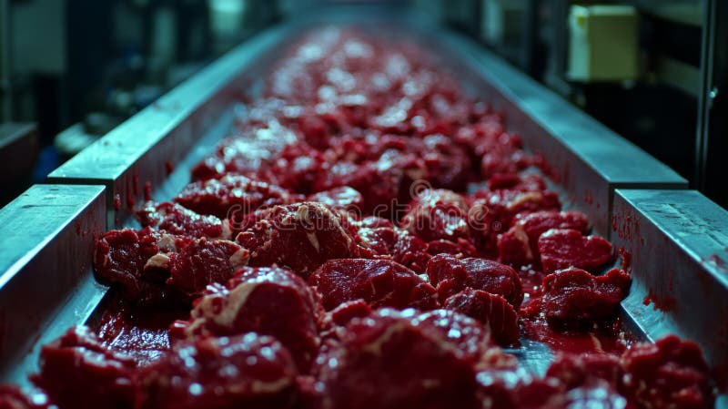 Raw Beef Chunks Moving on a Conveyor Belt Stock Illustration ...