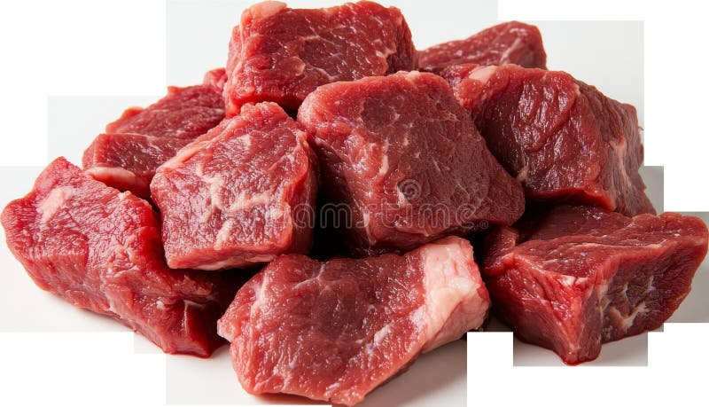 Raw Beef Chunks Piled on Transparent Background, High-quality Protein ...
