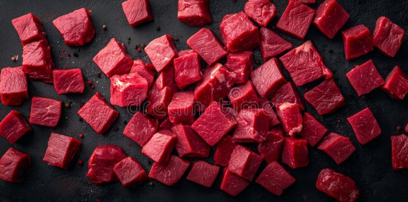 Raw Beef Cubes Arranged in a Pile in Close-up Stock Photo - Image of ...