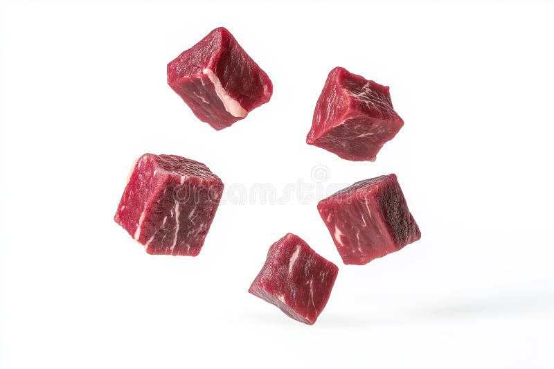Raw Beef Cubes Falling through the Air Stock Illustration ...