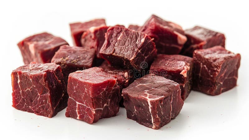 Raw Beef Cubes Isolated on White Background. Generative Ai Stock ...