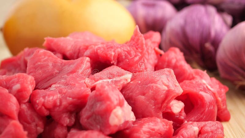 Raw Beef Cubes with Vegetables Stock Video - Video of peppers, prep ...