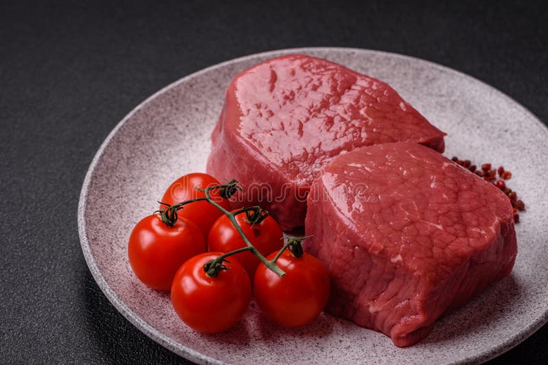 Raw Beef Eye Steak Round with Salt, Spices and Herbs Stock Illustration ...