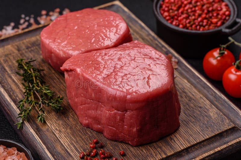 Raw Beef Eye Steak Round with Salt, Spices and Herbs Stock Illustration ...