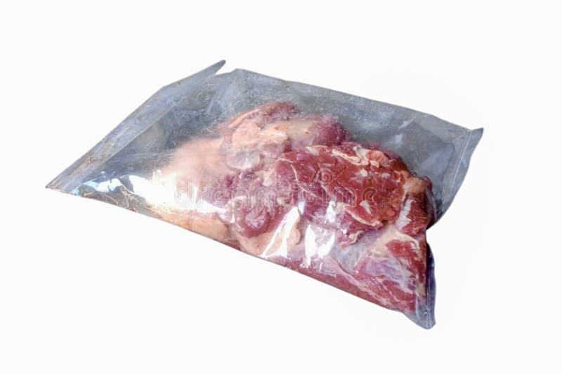 Raw Beef and Fat in Vacuum Plastic Packaging, Isolated on White ...