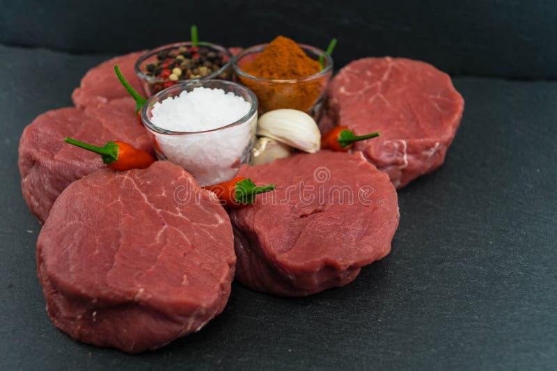 Raw filet Steak stock photo. Image of cuisine, delicious - 163668430