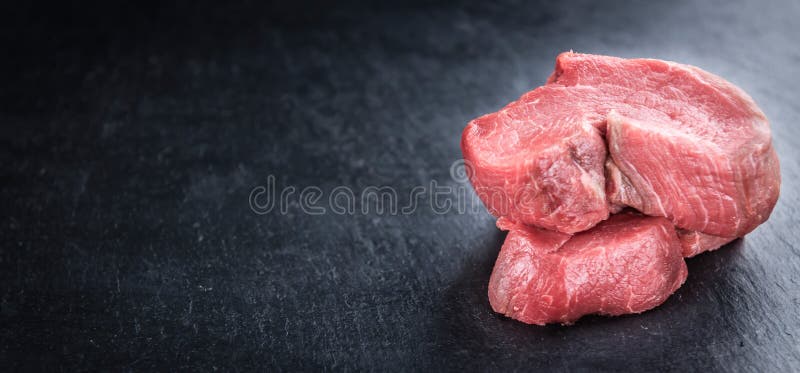 Raw Beef Fillet on a Slate Slab Stock Photo - Image of cooked ...