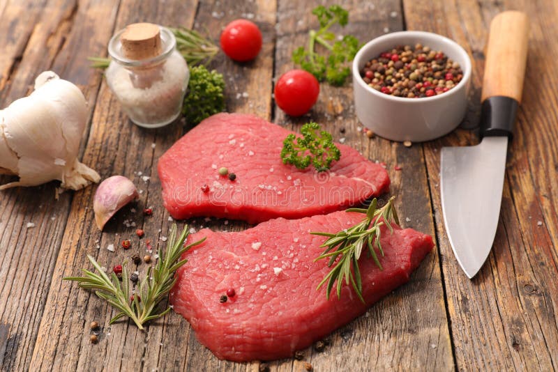 Raw beef stock photo. Image of wood, rosemary, steak - 83914222