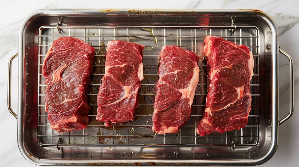 Raw Beef Lined on a Wire Rack in a Roasting Pan. Generative Ai Stock ...