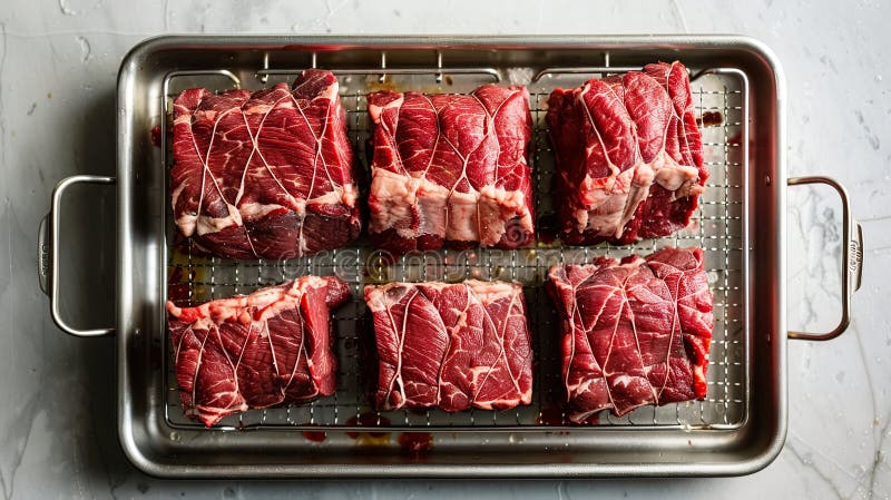 Raw Beef Lined on a Wire Rack in a Roasting Pan. Generative Ai Stock ...