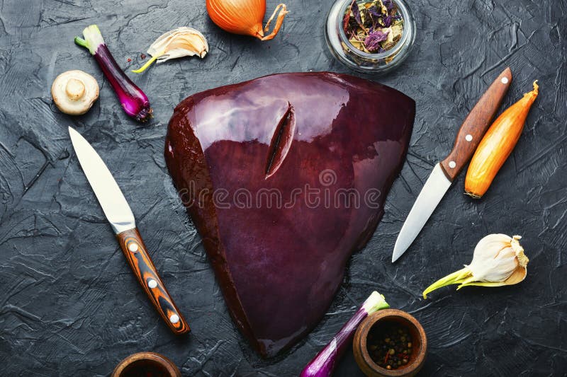 Raw beef liver stock image. Image of piece, butchery - 223150191