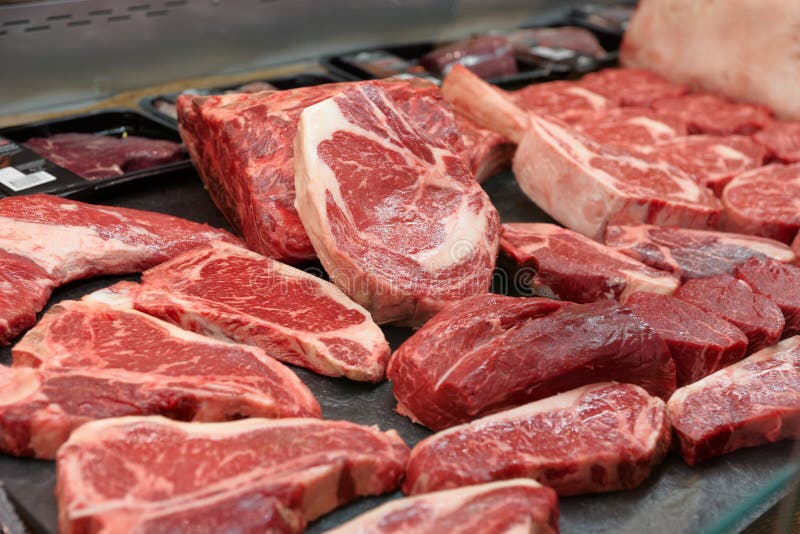 Raw beef on a market shelf stock photo. Image of healthy - 67121500