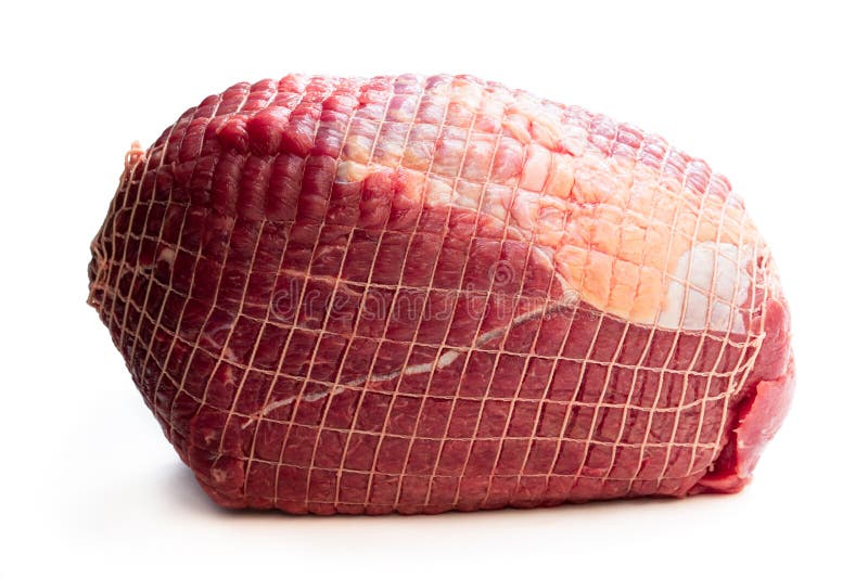 Raw Beef Meat in a Net Isolated on White Stock Photo - Image of ...