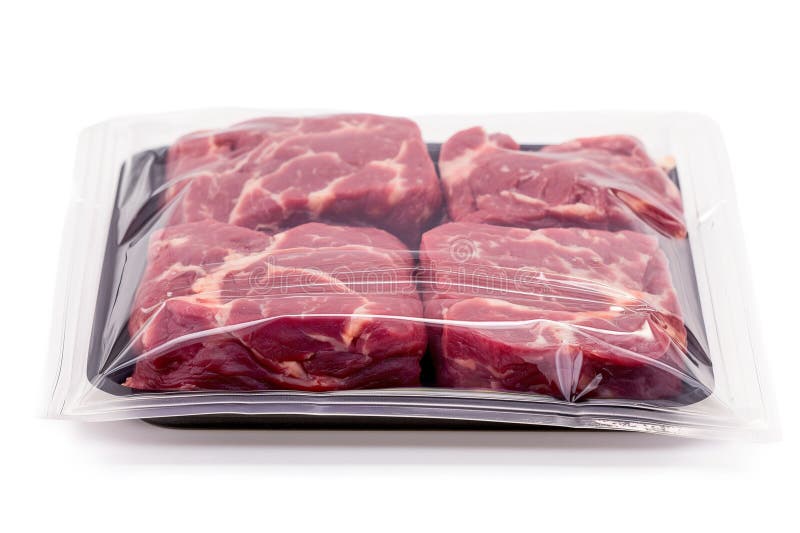 Raw Beef Meat in Plastic Bag Isolated on White Background Stock ...