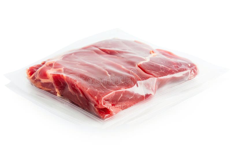 Raw Beef Meat in Plastic Bag Isolated on White Background Stock ...