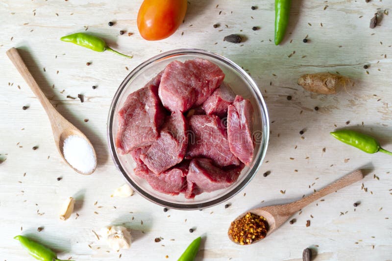 Raw Beef Meat on Wooden Cutting Board for Cooking Stew or Other Meat ...