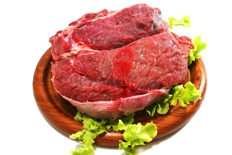 Raw Beef Meat and Salad Over White on Plate Stock Photo - Image of ...