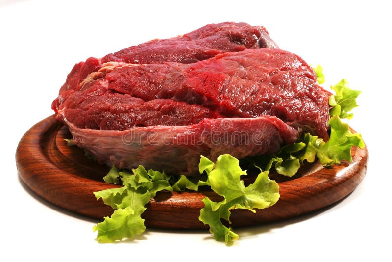 Raw Beef Meat and Salad Over White on Plate Stock Photo - Image of ...