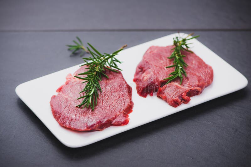 Raw Beef Meat Sliced on a Plate Stock Image - Image of fresh, cooking ...