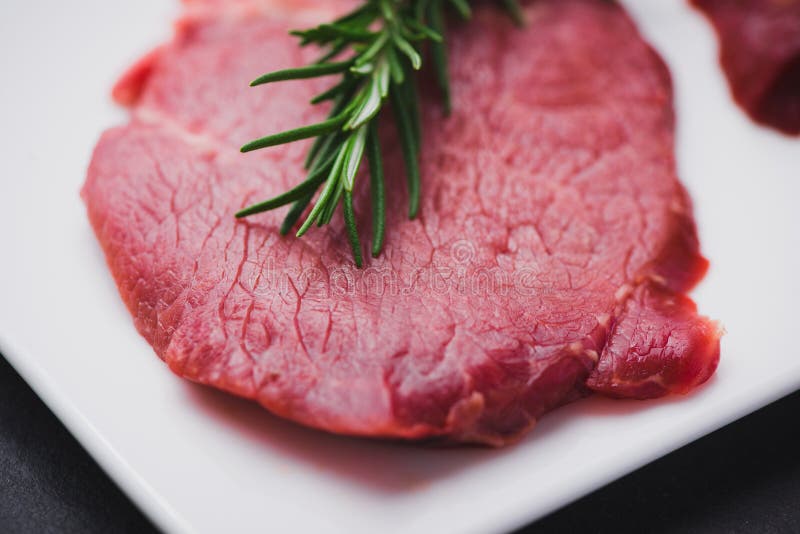 Raw Beef Meat Sliced on a Plate Stock Photo - Image of fresh, sliced ...