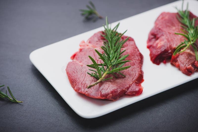 Raw Beef Meat Sliced on a Plate Stock Image - Image of background ...