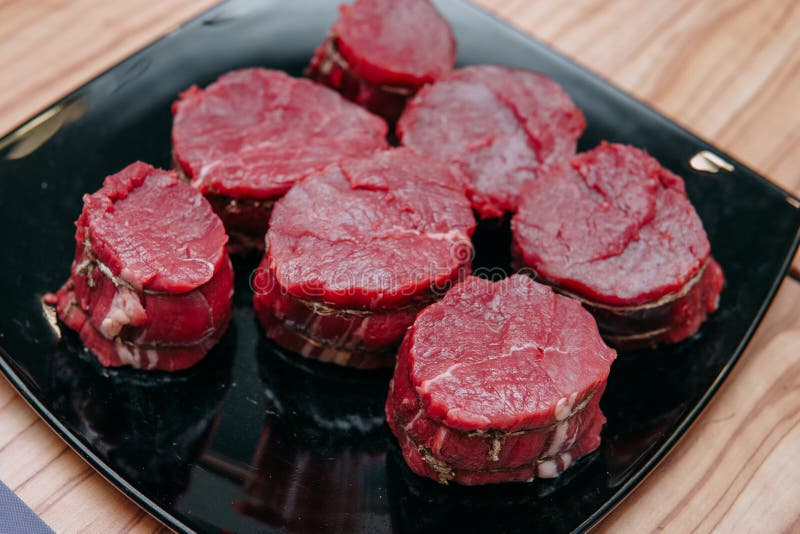 Raw Beef Meat for Steak Preparation. Raw Beef Sliced, Preparation of ...