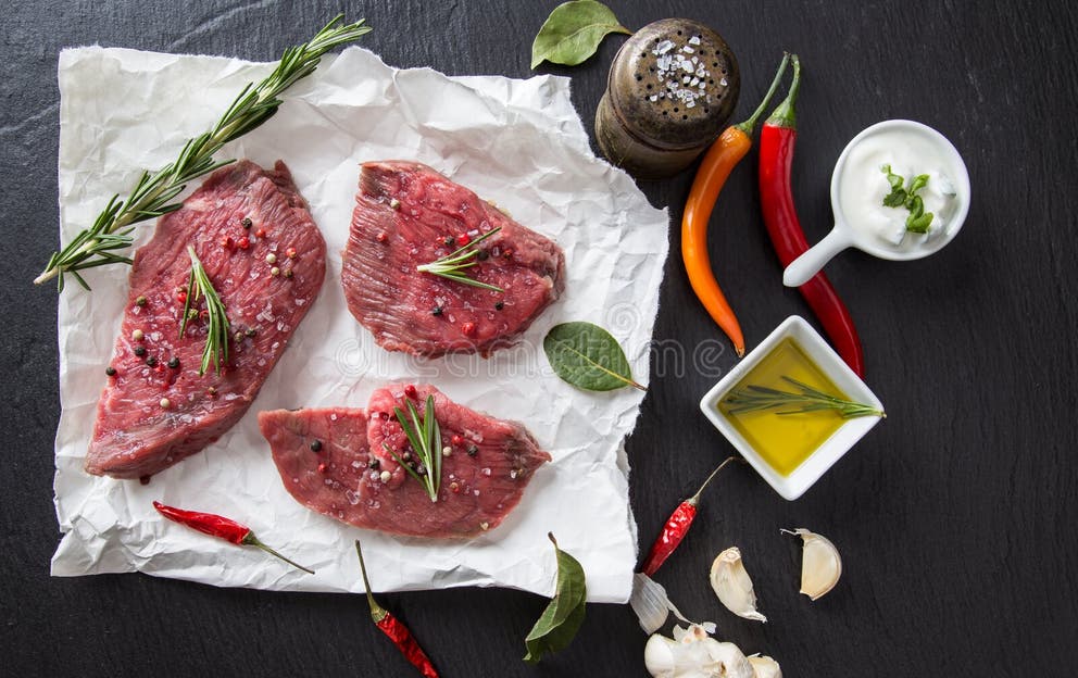 Raw beef meat stock photo. Image of stone, board, rosemary - 39803246