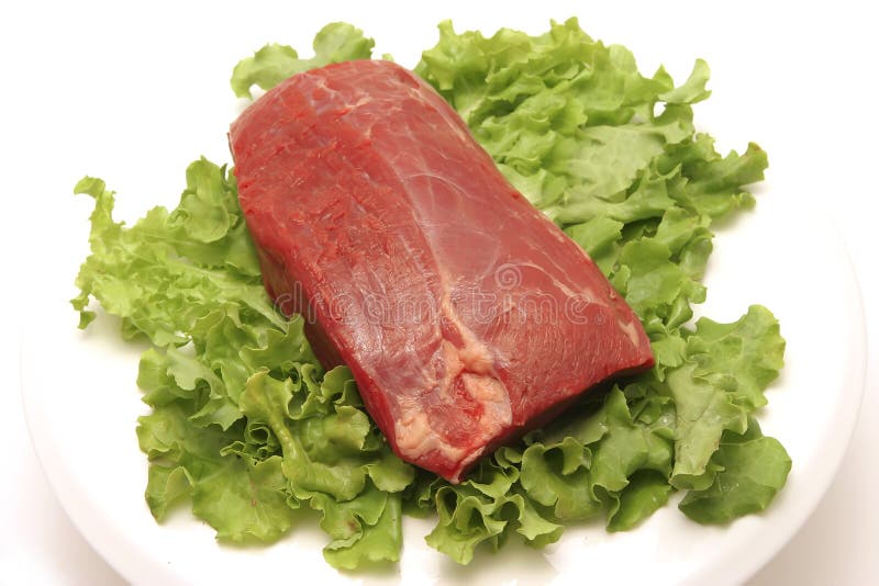 Raw Beef Meat on White Plate Stock Photo - Image of salad, steak: 6937090