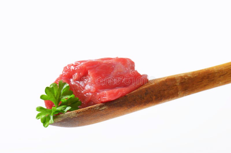 Raw Beef Meat on Wooden Spoon Stock Photo - Image of lean, diced: 57097510