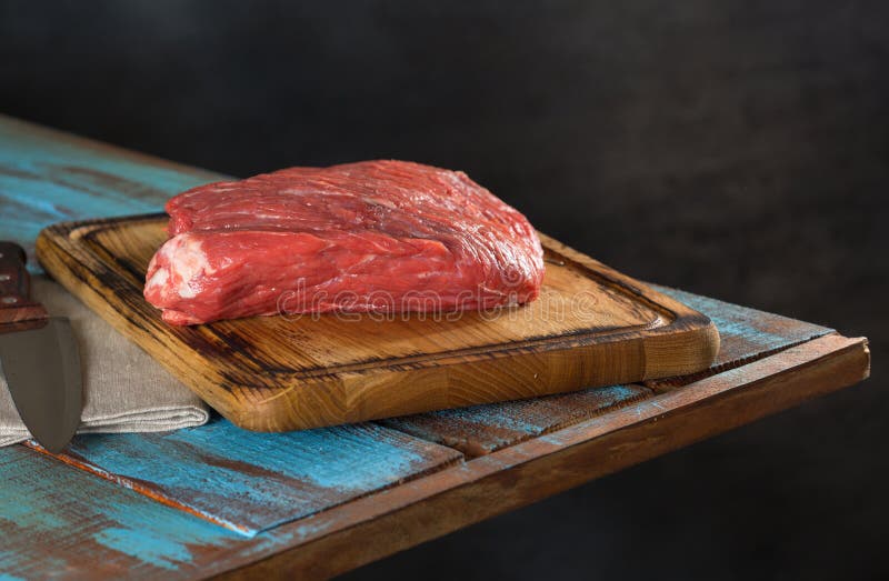 Raw Beef Meat on a Wooden Table Close Up Stock Image - Image of fillet ...