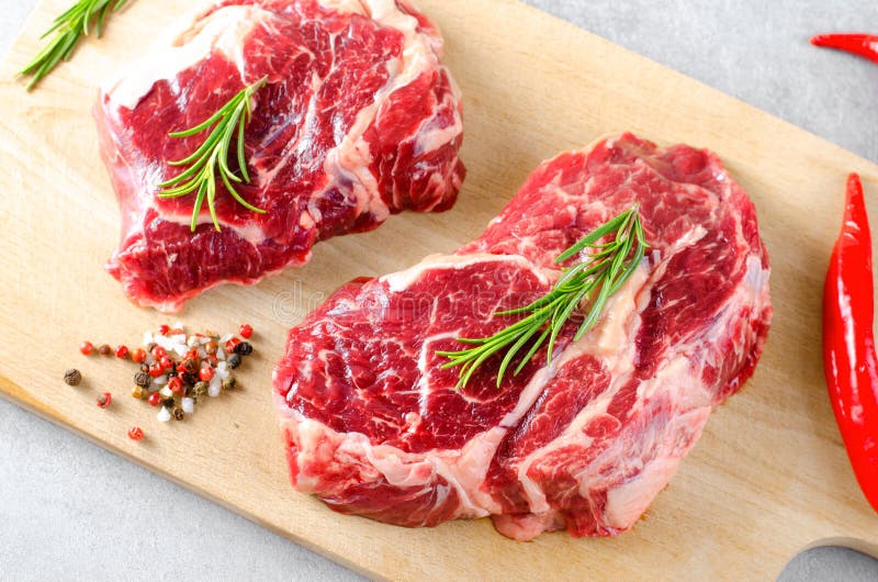 Raw Beef Organic Meat, Light Grey Background, Beef Steak Stock Photo ...