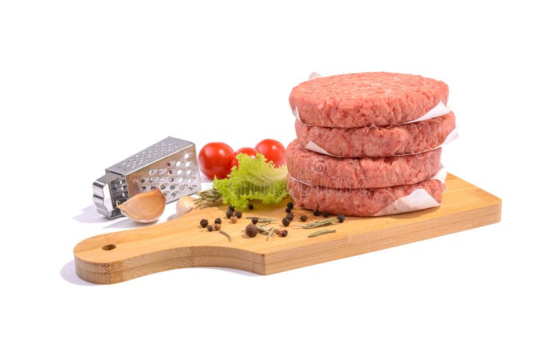 Beef Patties and Spices for Making a Burger. Isolated on a White ...