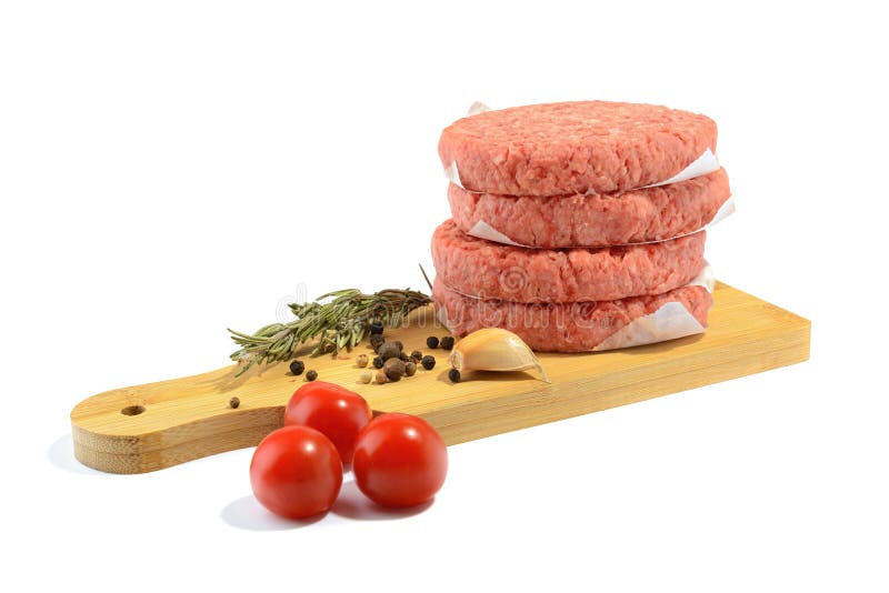 Beef Patties and Spices for Making a Burger. Isolated on a White ...