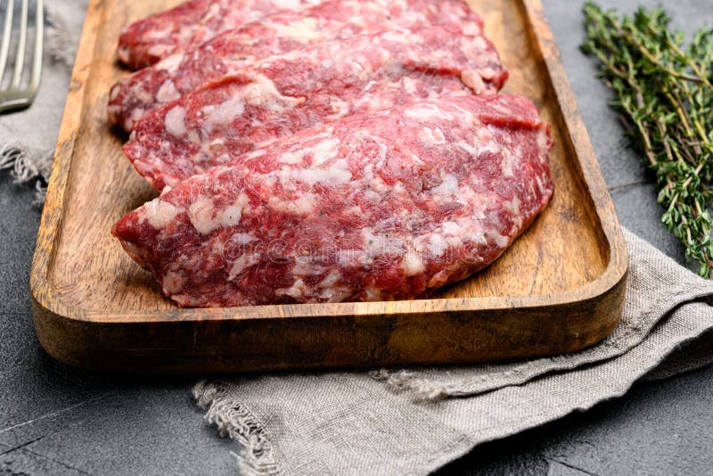 Raw Beef Patty, on Gray Stone Table Background Stock Image - Image of ...
