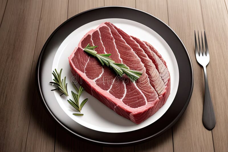 Raw Beef Piece on Plate. Meat Cutting and Cooking Stock Image - Image ...