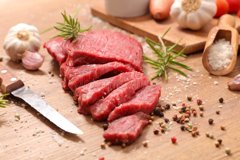 Raw beef piece stock image. Image of spice, herb, slice - 148962437