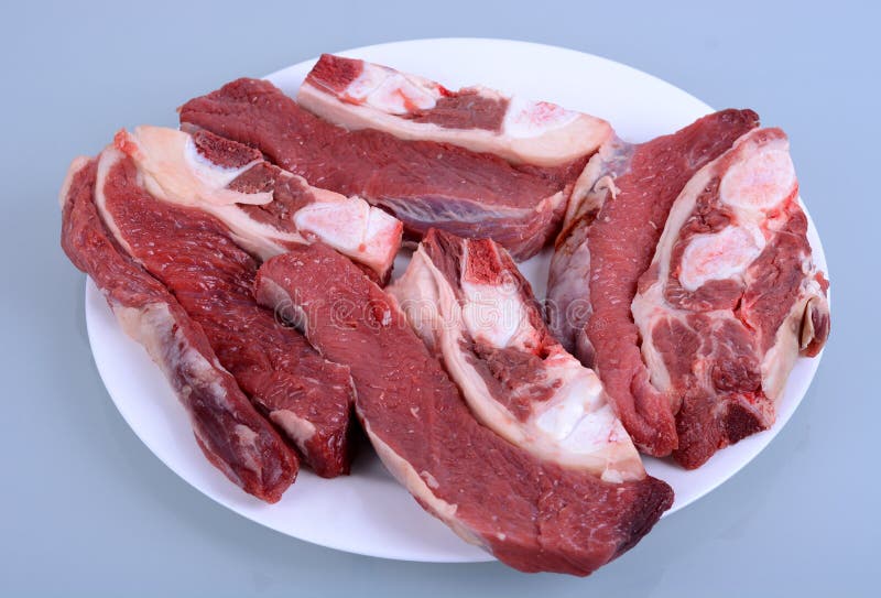 Raw Beef Ribs on Plate stock photo. Image of short, isolated - 53381882