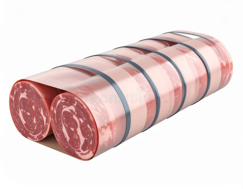 Raw Beef Rolls in Vacuum Sealed Packaging Isolated Against a White ...