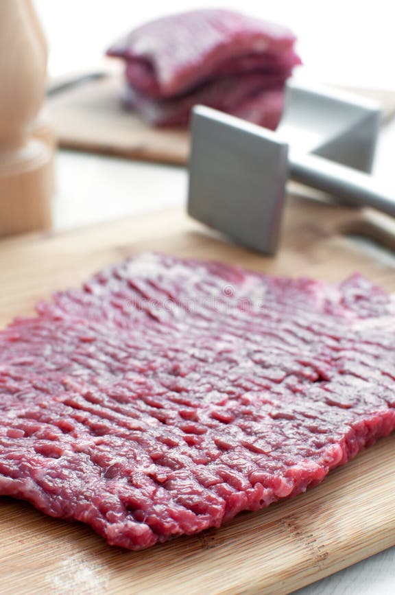 Raw Beef Round Steak and Pounder Stock Image - Image of lean, veal ...