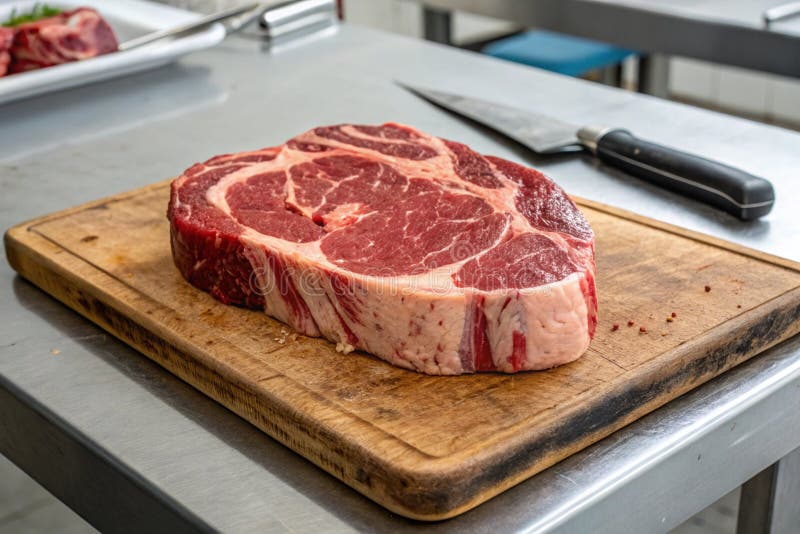 Raw Beef Shank Steak on Cutting Board and Steel Table Stock Image ...