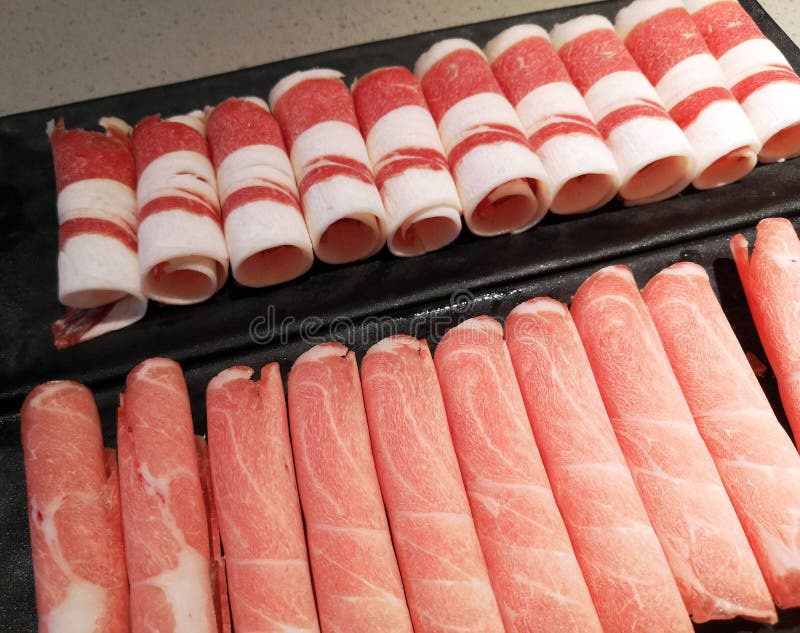 Raw Beef Slice with Hot Pot Soup Clear Soup and Thick Soup. Food Menu ...