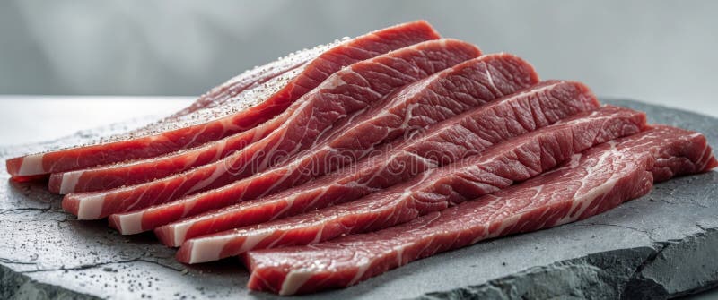 Raw Beef Slices Arranged on a Stone Slab Stock Illustration ...