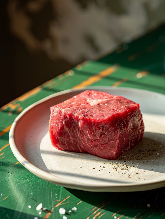 Raw Beef Steak on a Plate with Seasoning. Stock Photo - Image of ...