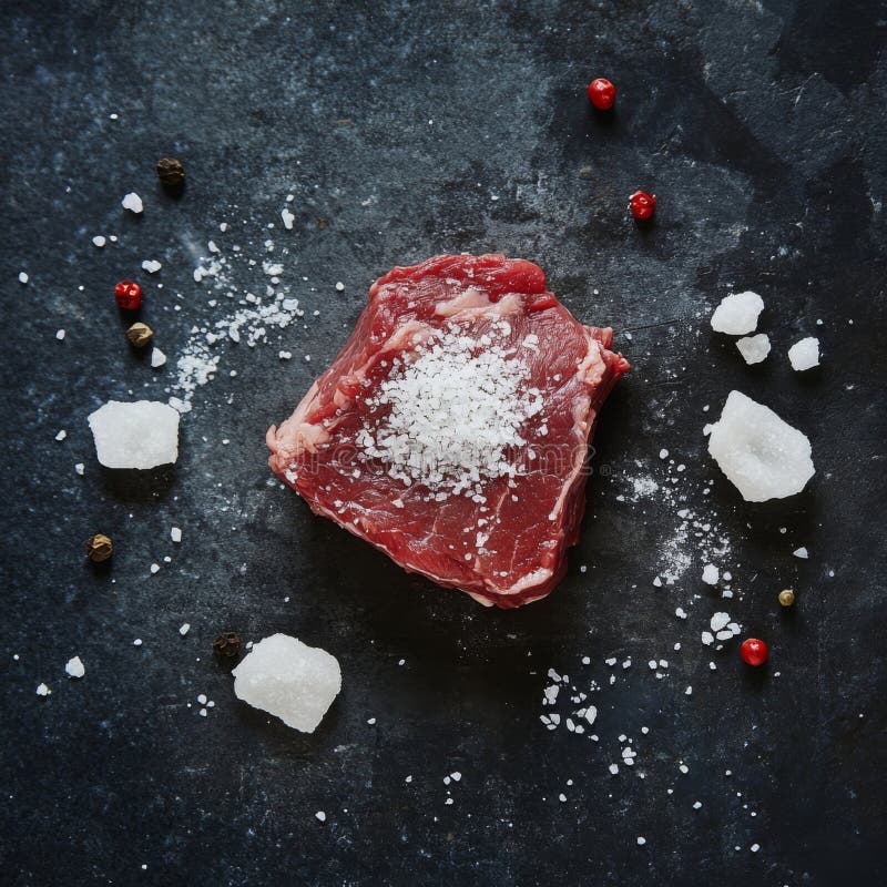 Raw Beef Steak Salt Dark Surface Surrounded Peppercorns Stock Photos ...