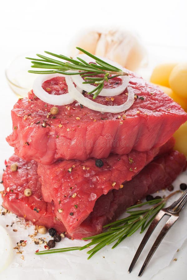 Raw beef steak and spices stock image. Image of beefsteak - 57709061