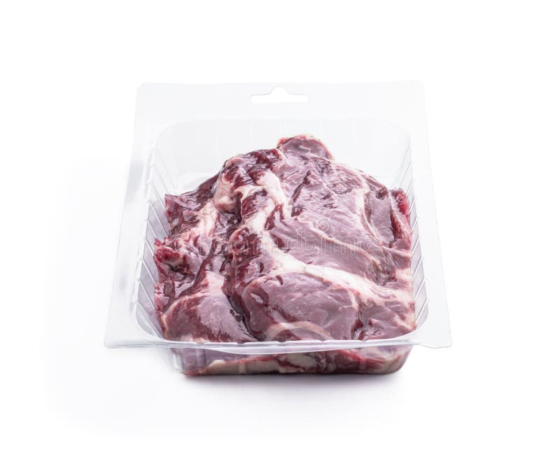 Raw Beef Steak in Vacuum Pack Isolated on White Stock Photo - Image of ...