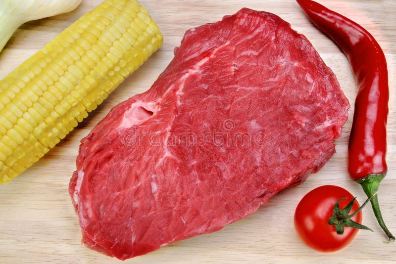 Raw Beef Steak and Vegetables Close-Up Stock Photo - Image of loin ...