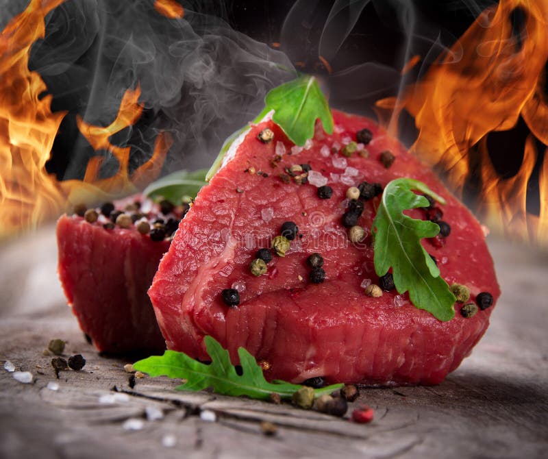 Raw beef steaks stock image. Image of close, seared, center - 27079919