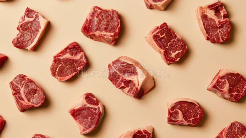 Raw Beef Steaks Arranged on Beige Background, Close-up. Food Pattern ...