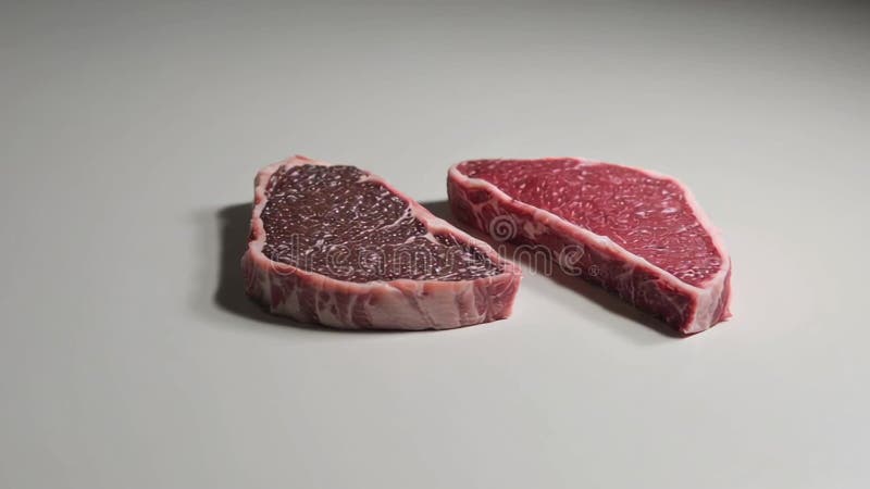 Raw Beef Steaks Comparison on White Background Stock Footage - Video of ...